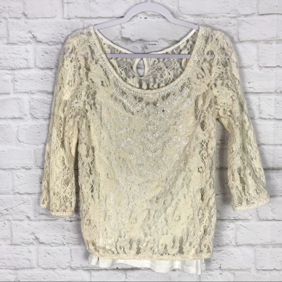 Miss Me | Tops | Miss Me Cream Laceoverlay Opal Beaded Blouse Set ...